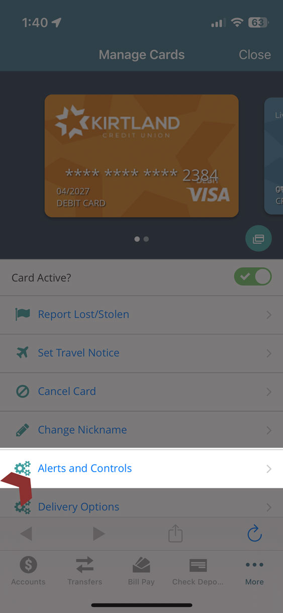 Setting Up Card Management - Kirtland Credit Union