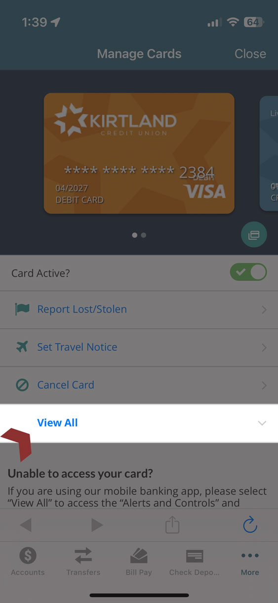 Setting Up Card Management - Kirtland Credit Union